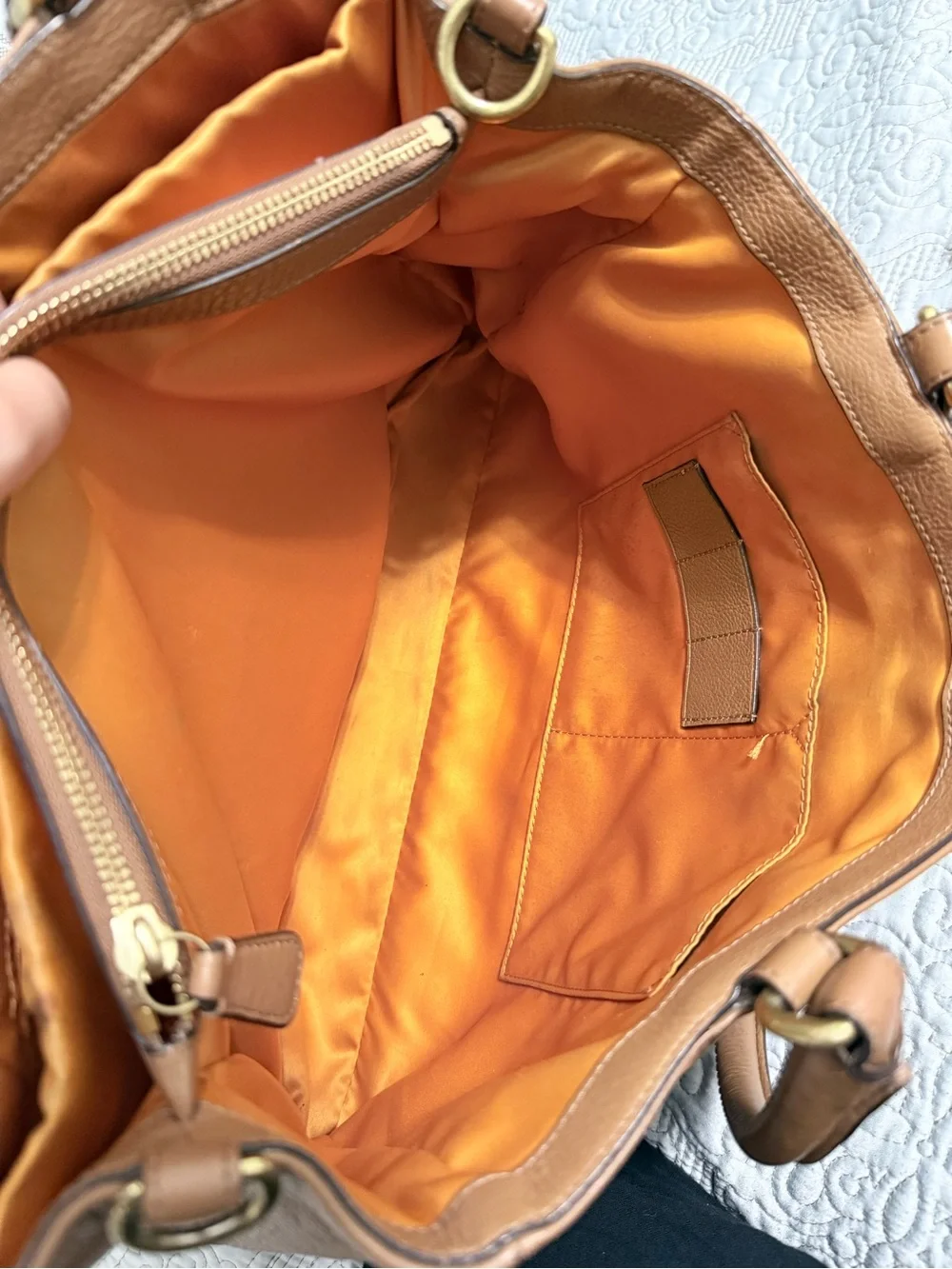 Coach | Bags | Coach Tan Pebbled Leather Satchel With Red Tag F23268 ...